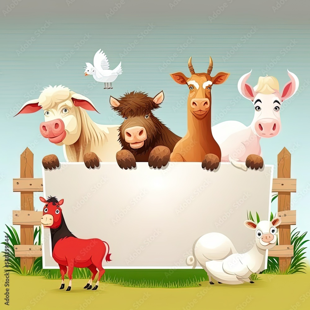 Empty banner template with farm animals Stock Illustration | Adobe Stock