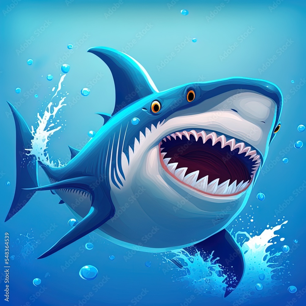 Shark in sea dangerous fish predator swim in ocean waves underwater ...