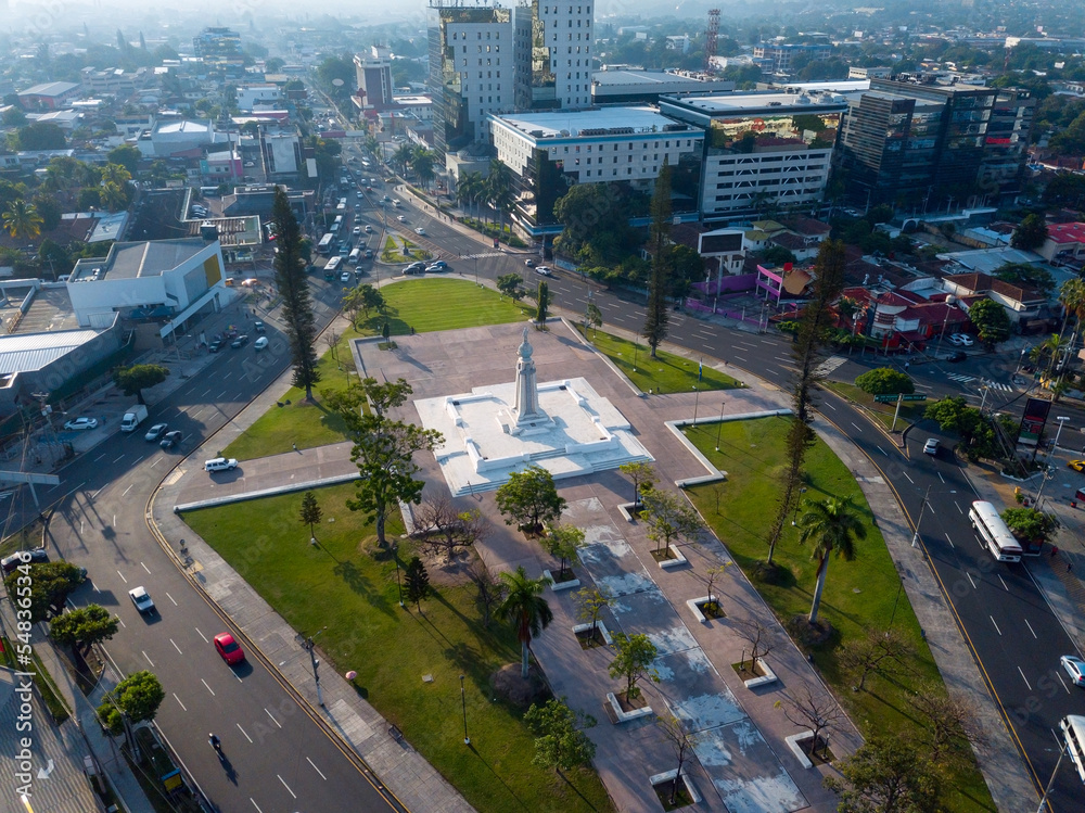 The plaza of El Salvador del Mundo monument in the heart of the city of ...