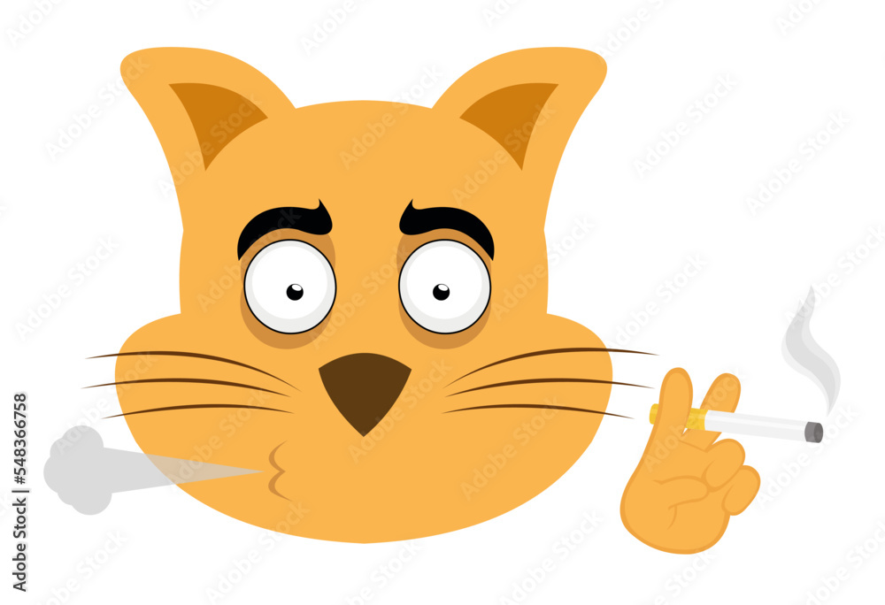vector illustration of the face of a cartoon cat smoking with a ...