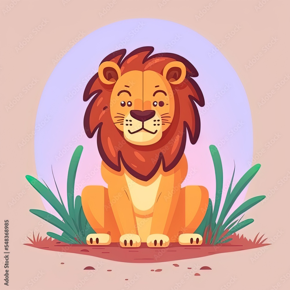 Cute Lion King Sitting Cartoon 2D Illustrated Icon Illustration. Animal ...