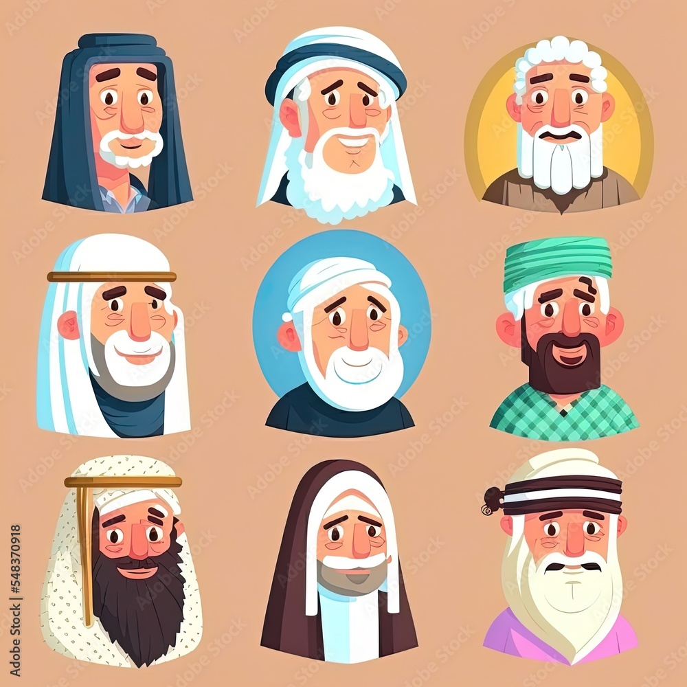 Arab People Muslim Characters Of Different Ages Stock Illustration ...