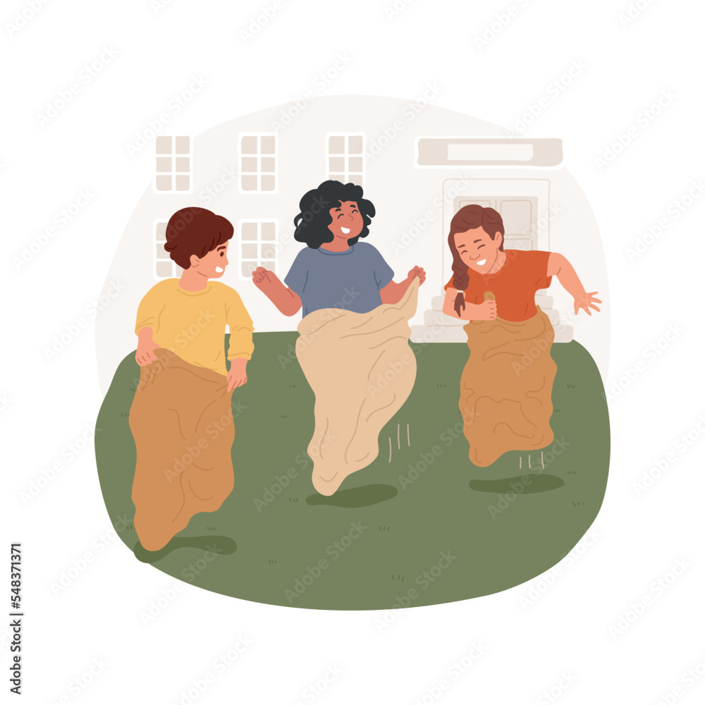 Vetor de Sack racing isolated cartoon vector illustration. Fun fair ...