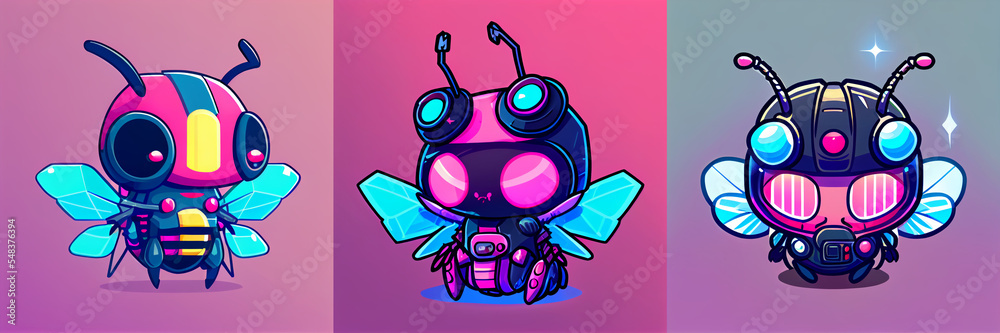 Cute, kawaii, chibi spider icon, cyberpunk. 2d flat, abstract ...
