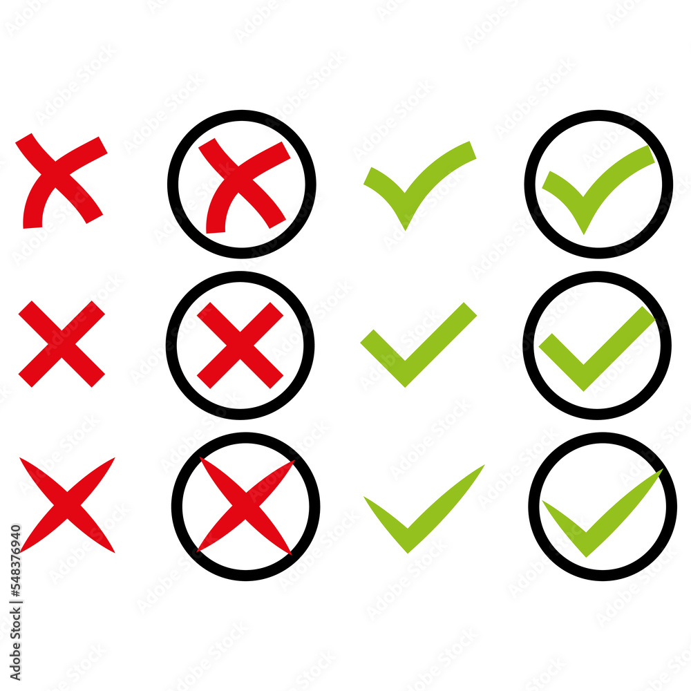 Red cross green ticks Answer question sign. Vector illustration. stock ...