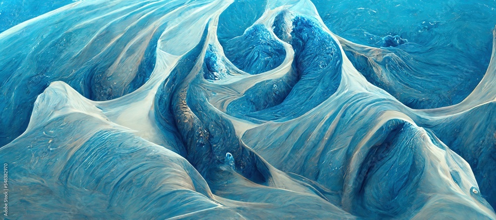 Abstract ice blue glacier dune curves and folds, highly detailed frozen ...