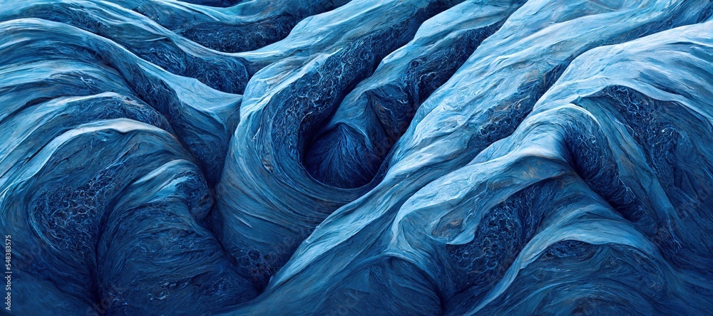 Abstract ice blue glacier dune curves and folds, highly detailed frozen ...