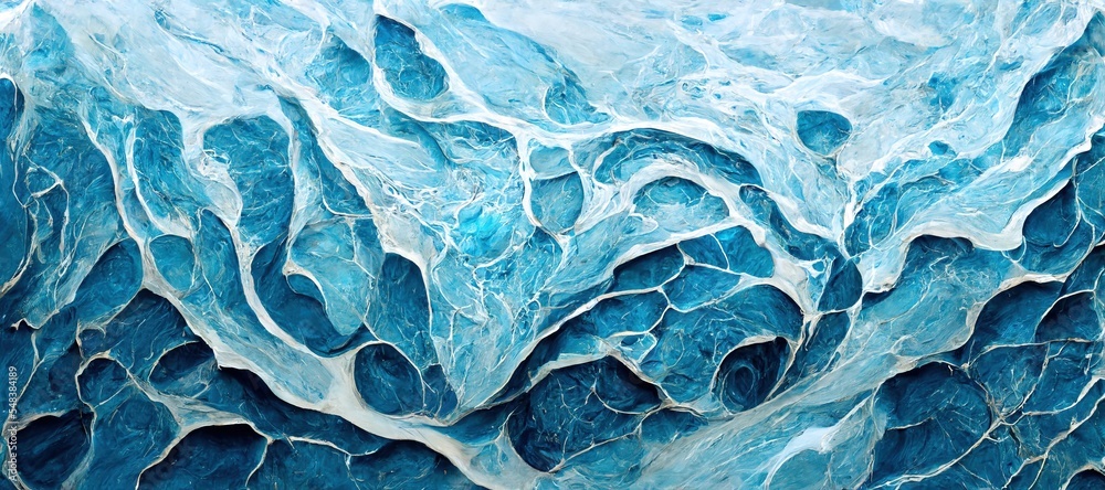 Abstract ice blue glacier dune curves and folds, highly detailed frozen ...