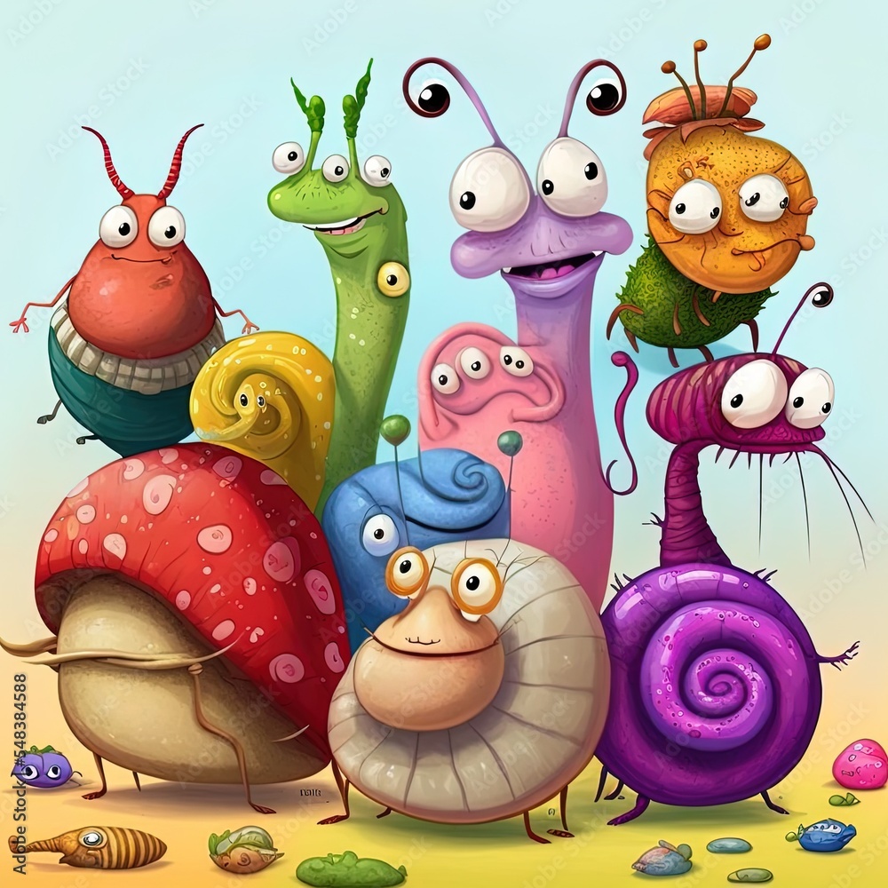 Cartoon illustration of colorful snail characters illustration Stock ...
