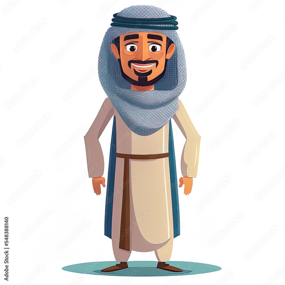 Arab Character 2D Illustrated Cartoon Style Design. Saudi Arabian Man ...