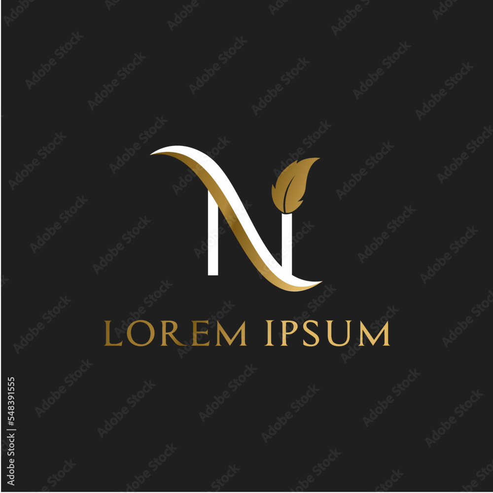gold letter N logo design with luxurious and beautiful leaf ornament. N ...