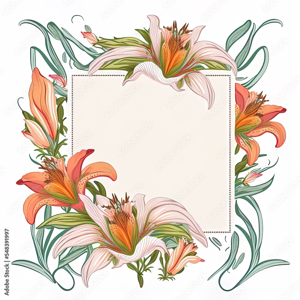 Floral Frame With Lily Flower Bouquet For Multi Purpose Card And ...