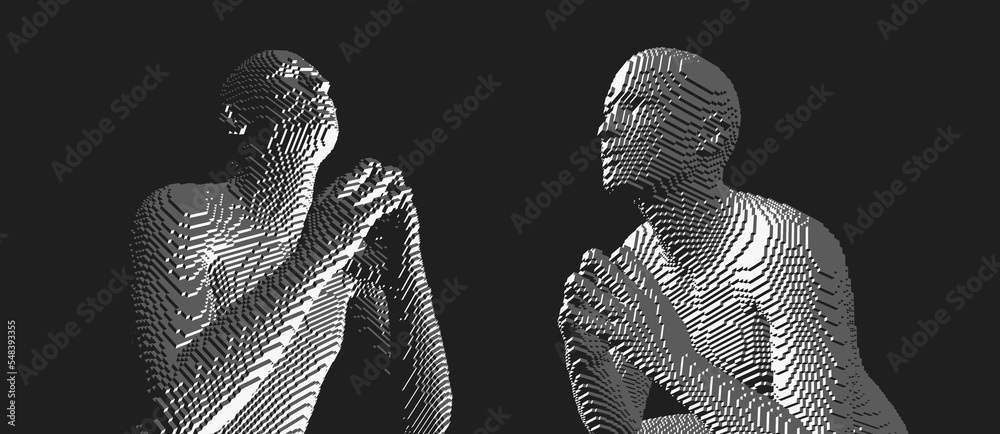 Man is thinking. Digital technology background. Voxel art. 3D vector ...