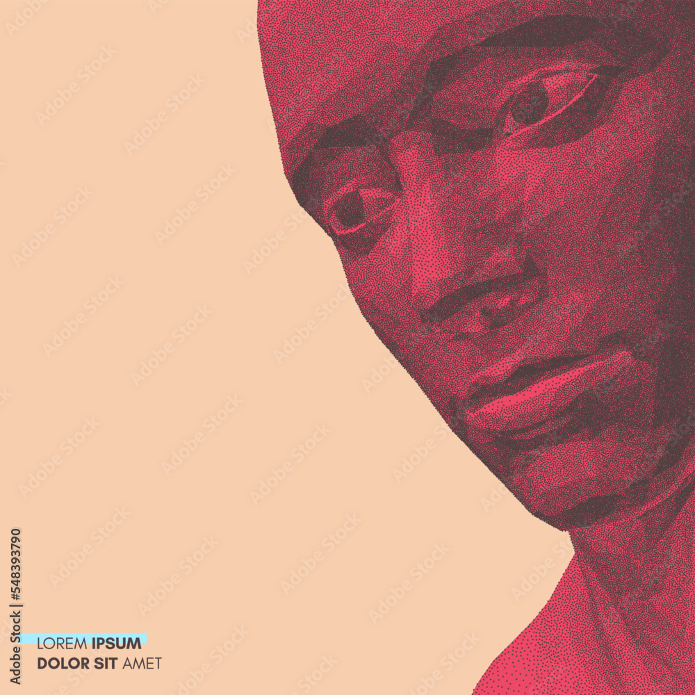 Abstract man head made from dots. Side view of dotted face background ...