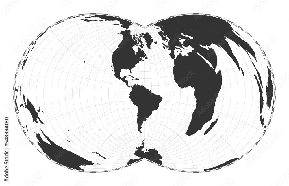 Vector world map. Rectangular (War Office) polyconic projection. Plan ...