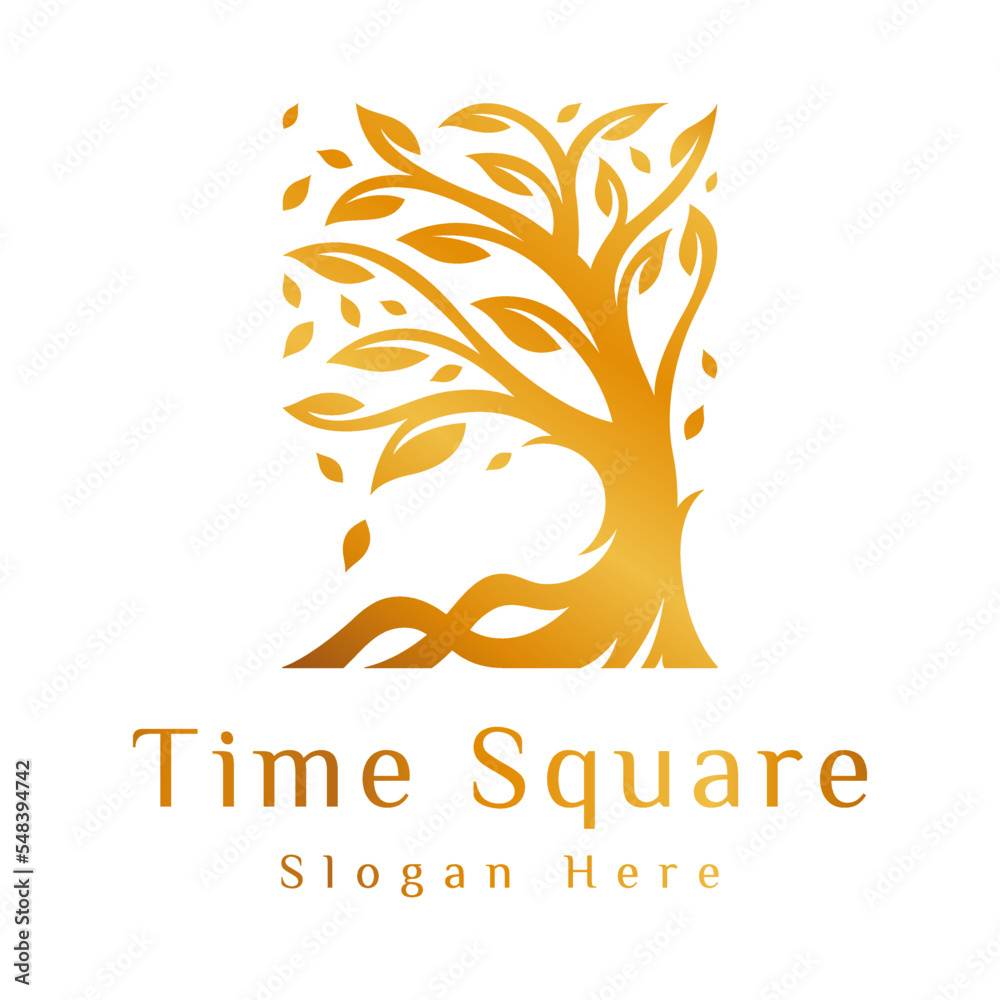 Vetor de Elegant square tree logo vector design. Simple tree logo with ...