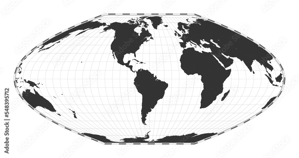 Vector world map. McBryde-Thomas flat-polar parabolic pseudocylindrical ...