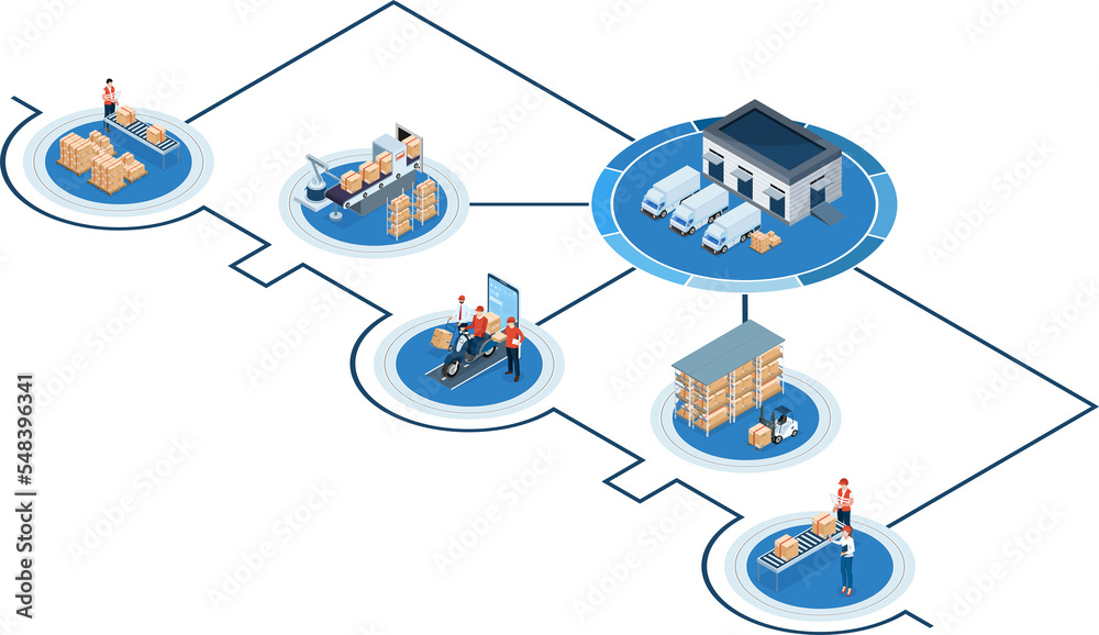 3D isometric Smart logistics concept with Warehouse Logistics and ...