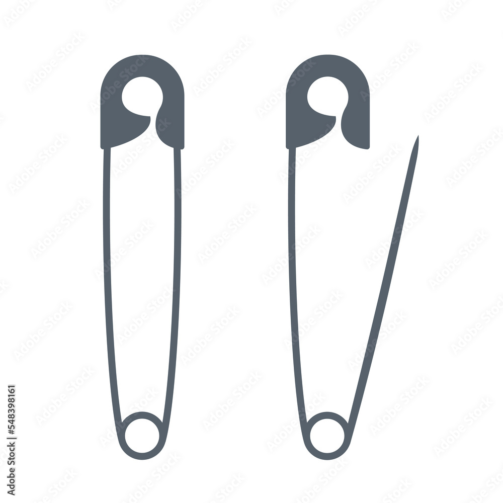 open and closed safety pin flat vector illustration logo icon clipart Stock Vector | Adobe Stock