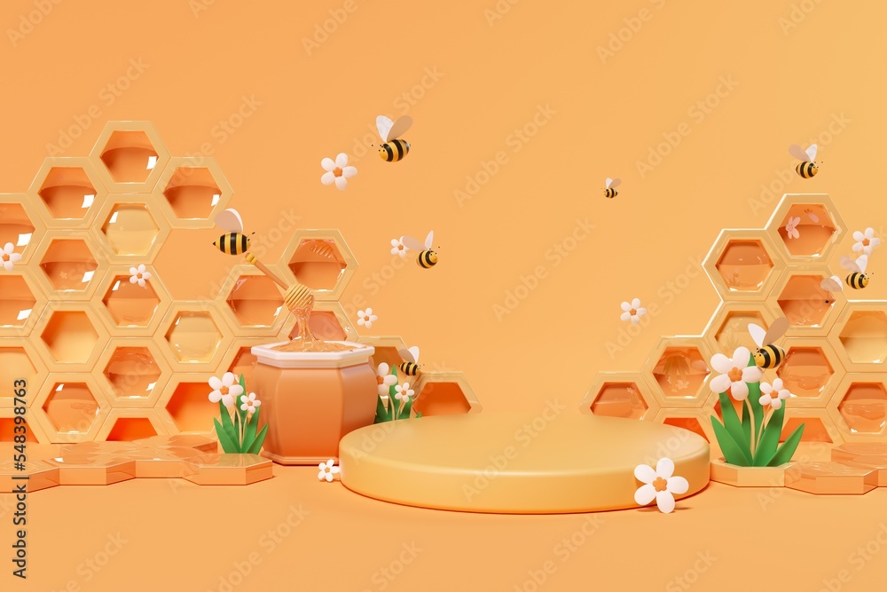 Product podium 3 d honeycomb background natural bee podium or healthy ...