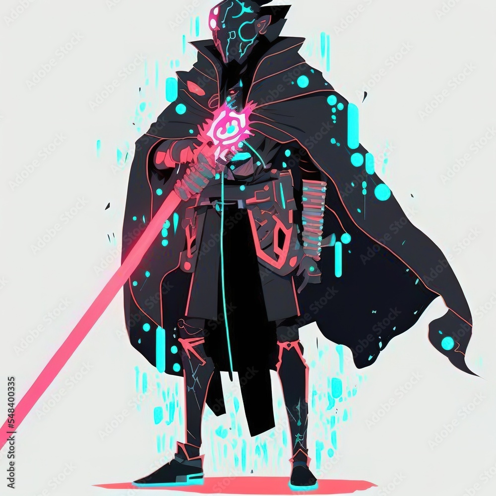 Cyberpunk sorcerer neon style art Stock Illustration | Adobe Stock
