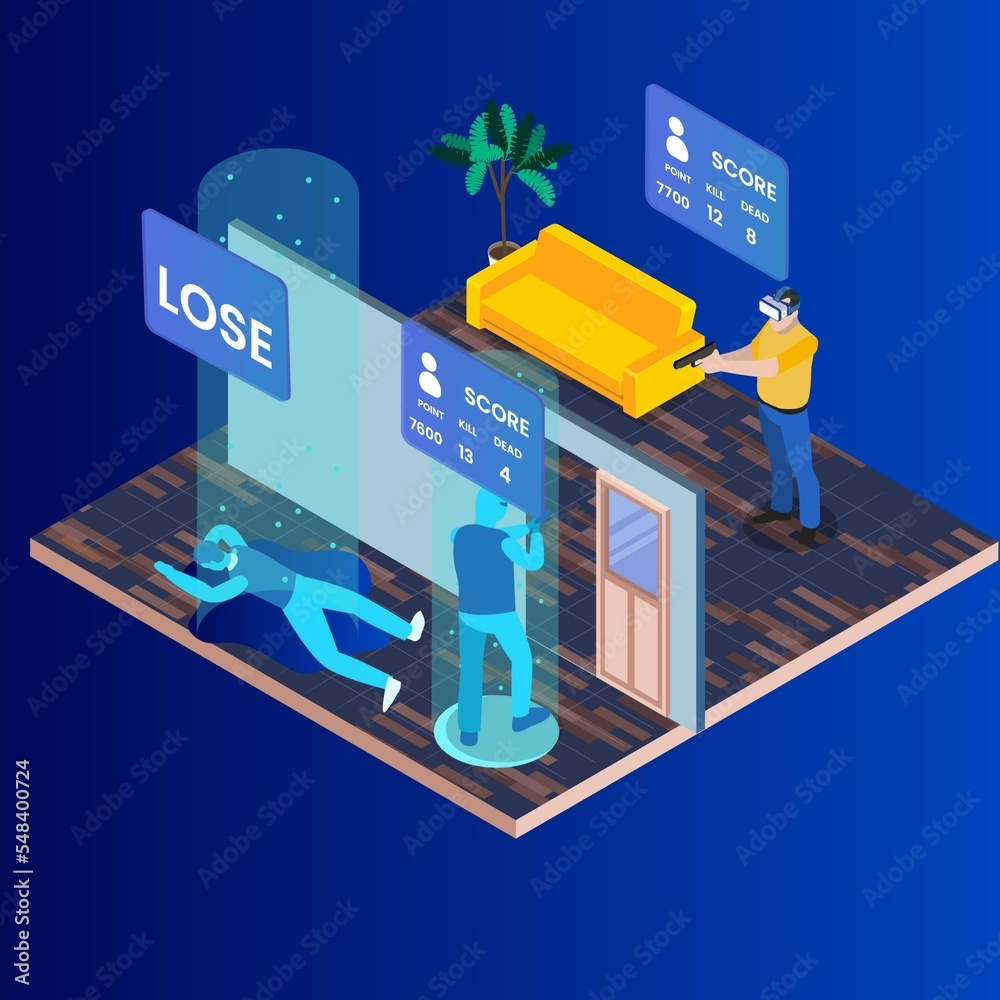 Shooting game virtual reality in metaverse 3d isometric Stock ...
