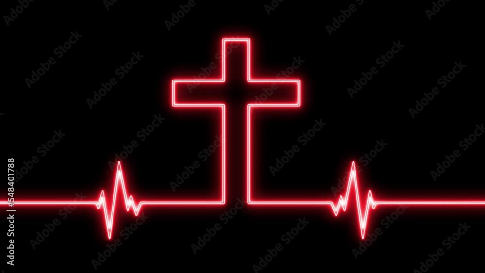 Animation of the cross of Jesus Christ illuminated with red neon. Cross ...