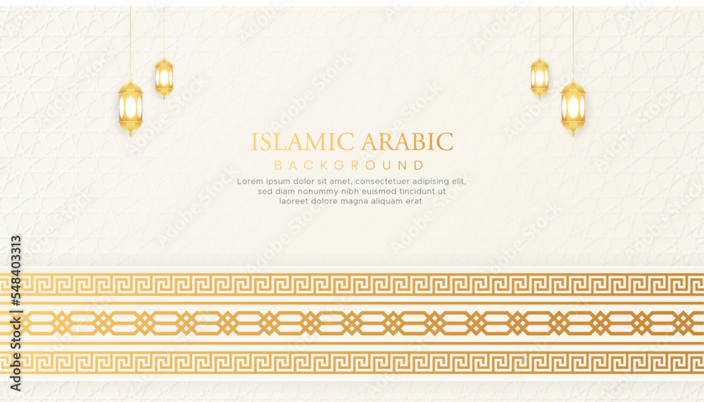 Islamic Arabic White and Golden Background with Greek Geometric Pattern ...