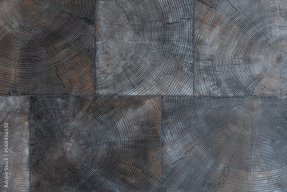 Elements of decorative plaster with wood texture. Wood imitation wall ...