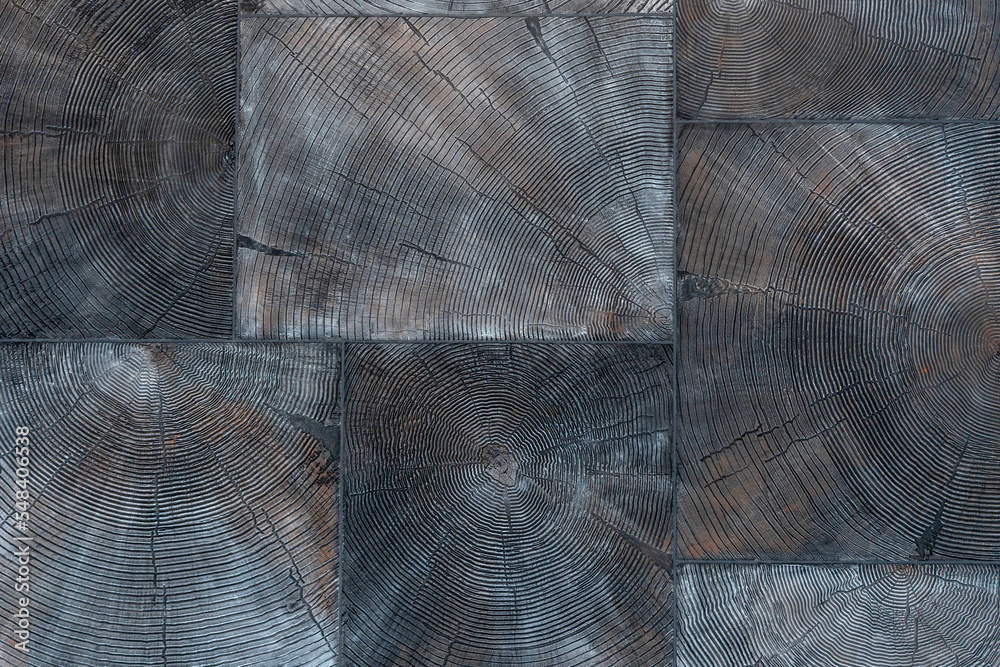 Elements of decorative plaster with wood texture. Wood imitation wall ...