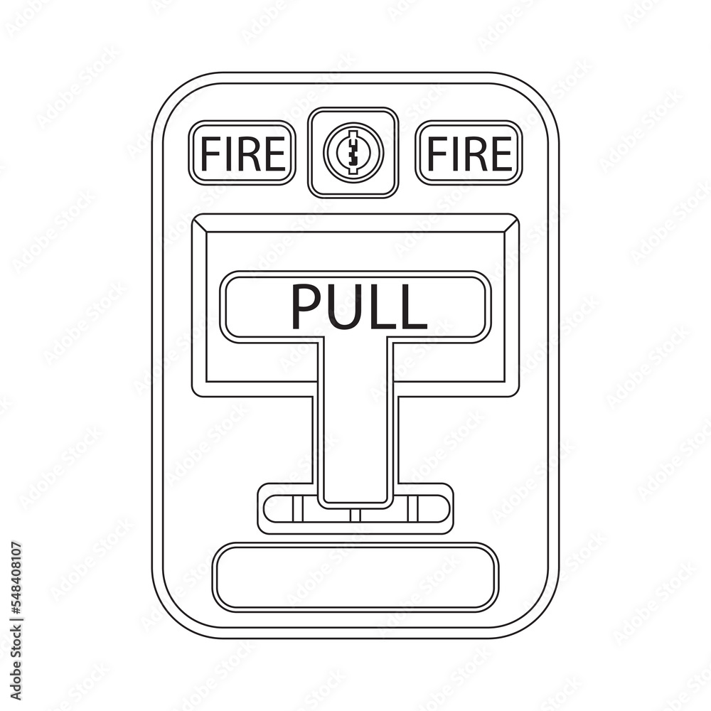 Outline Red fire alarm box for warning and security system. Pull danger ...