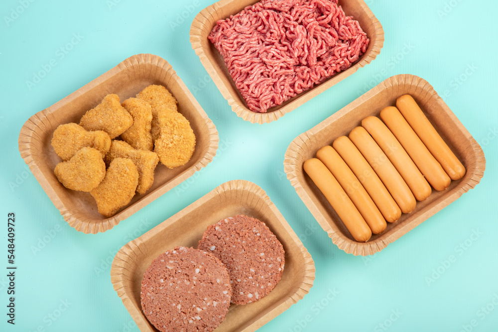 Variety of plant based meat. Plant based vegetarian alternative meat ...