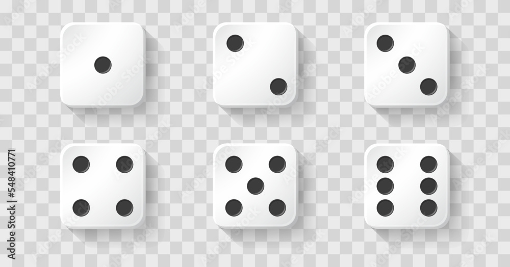 Realistic game dice cubes from one to six dots. Gambling objects to ...
