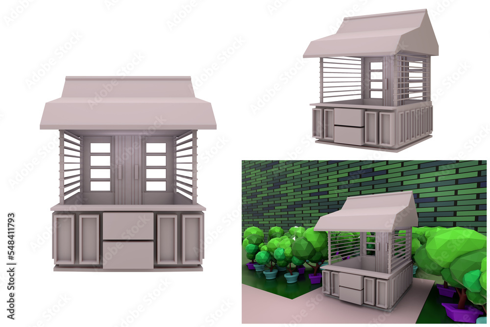 PNG 3D RENDER ILLUSTRATION. Sample idea model booth kiosk perspective ...