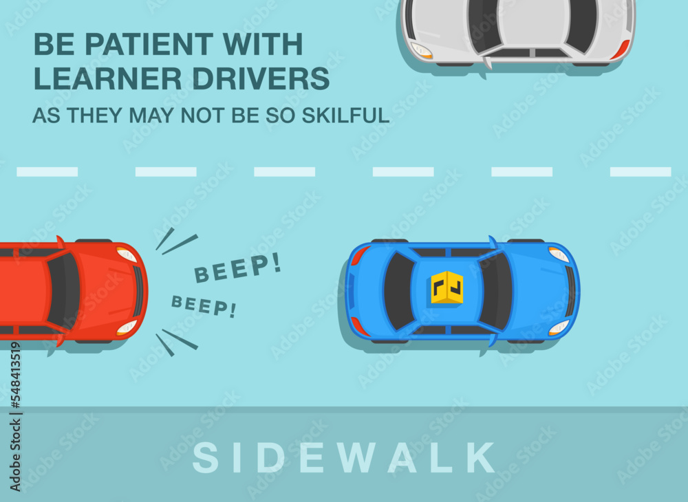 Safe car driving tips and traffic regulation rules. Be patient with ...