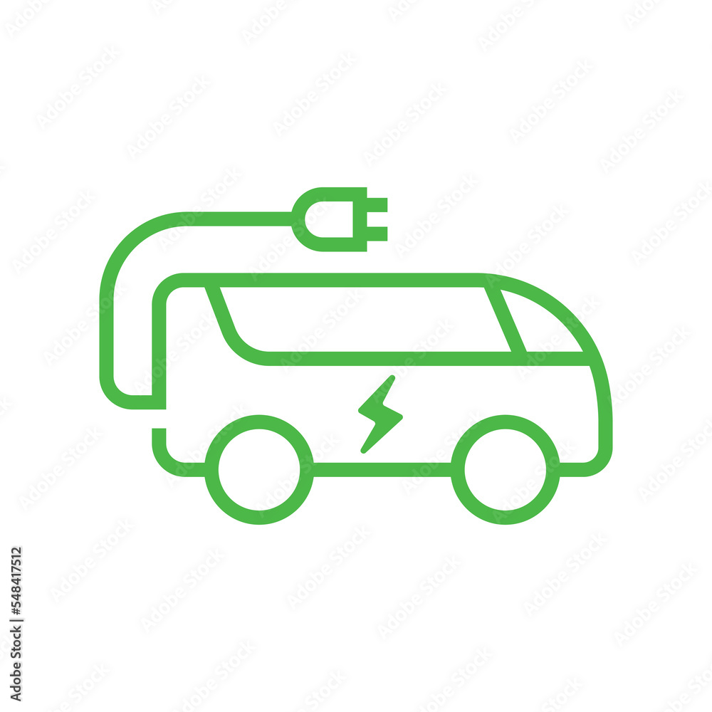 Green EV bus with plug icon symbol, E-bus outline with lightning bolt ...