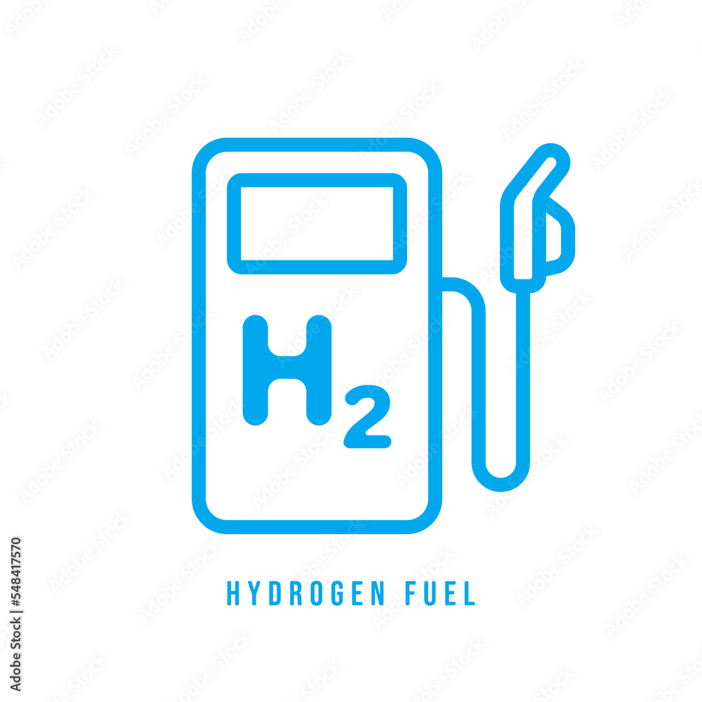 Hydrogen car station line icon. Hydrogen fuel filling station. H2 gas pump. Alternative ...