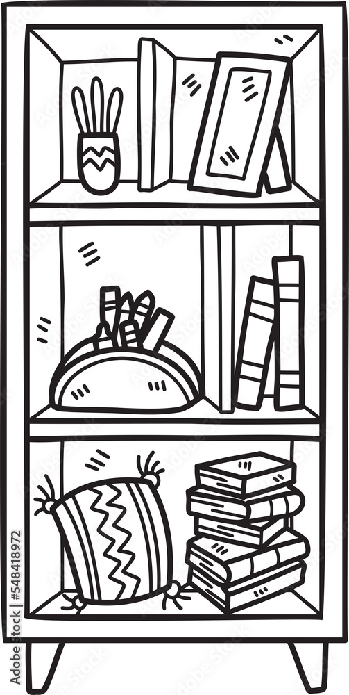 Hand Drawn bookshelf illustration Stock Illustration | Adobe Stock