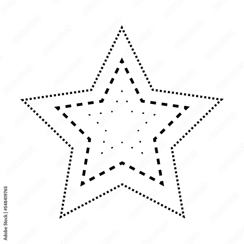 Tracing star shape broken line element for preschool, kindergarten and ...
