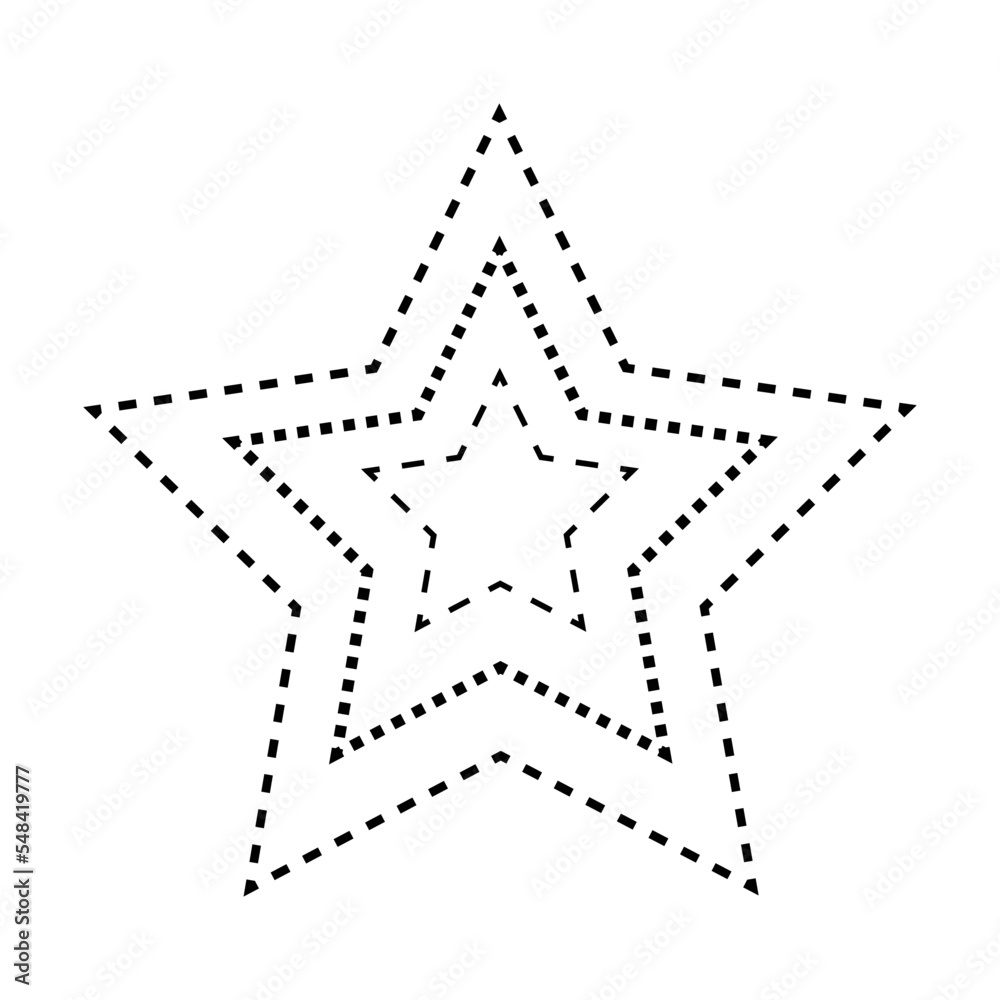 Tracing star shape broken line element for preschool, kindergarten and ...