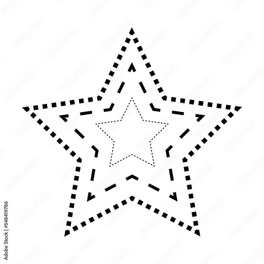 Tracing star shape broken line element for preschool, kindergarten and ...