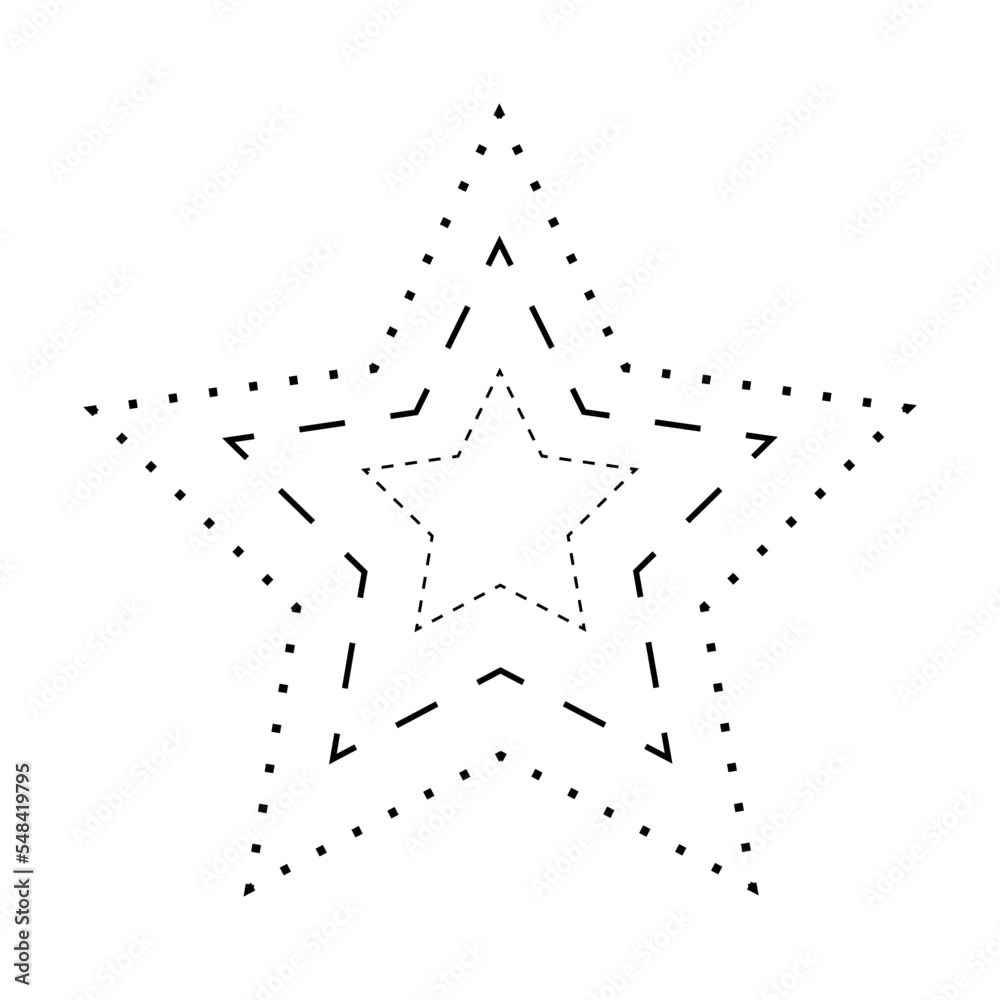 Tracing star shape broken line element for preschool, kindergarten and ...