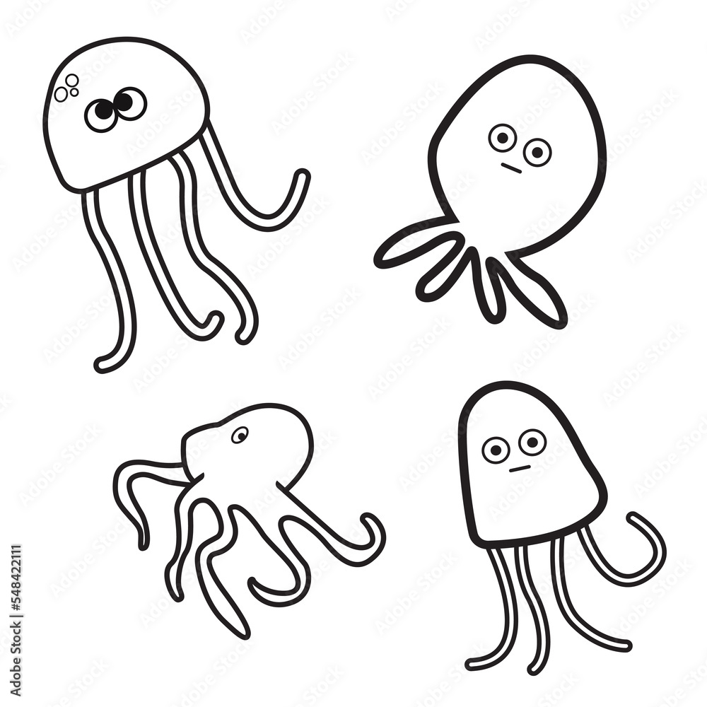 coloring cute octopus pictures of various shapes and expressions Stock ...