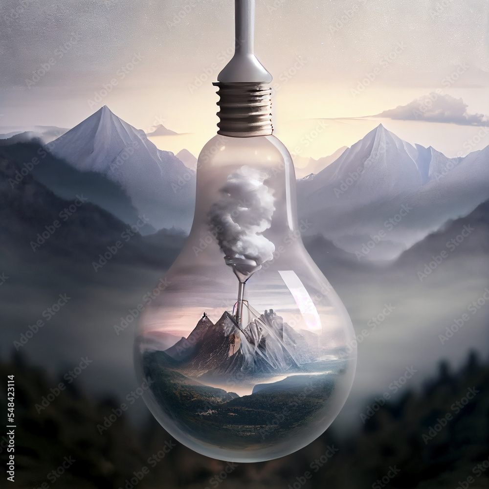 International Energy Day - pollution and gas flare inside a light bulb ...
