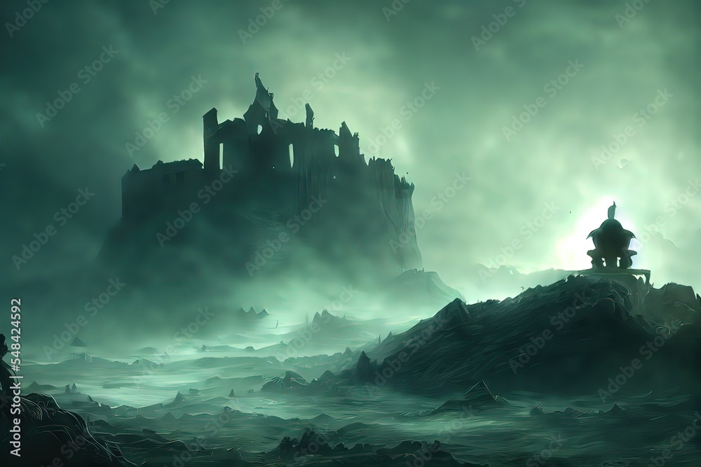mysterious castle ruins, Digital art style, illustration painting ...