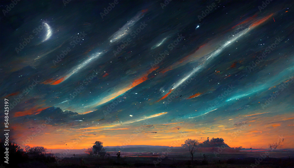 Stunning starry night sky with open field Stock Illustration | Adobe Stock