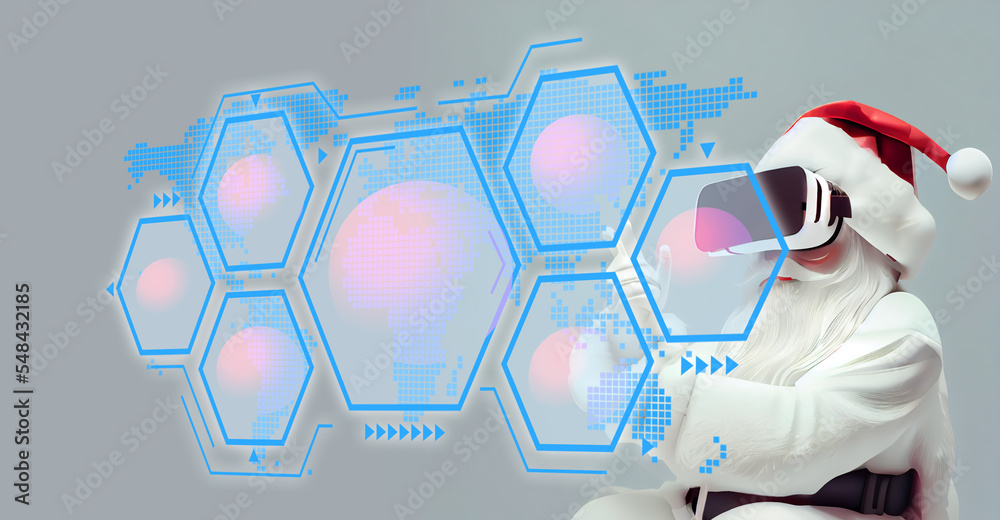 Santa Claus 3d head in Virtual Reality Space in VR glasses neon sci-fi ...