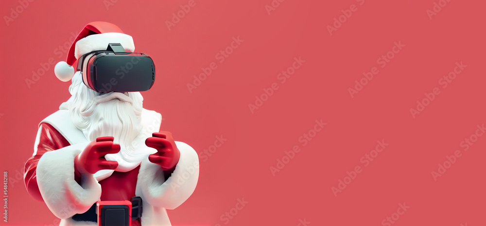 Santa Claus 3d head in Virtual Reality Space in VR glasses neon sci-fi ...