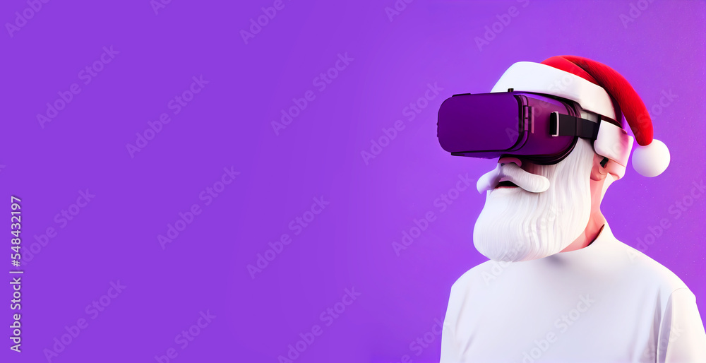 Santa Claus 3d head in Virtual Reality Space in VR glasses neon sci-fi ...