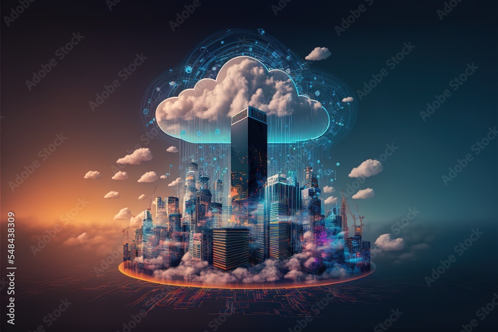 Illustration of a smart city at night, application development concept ...